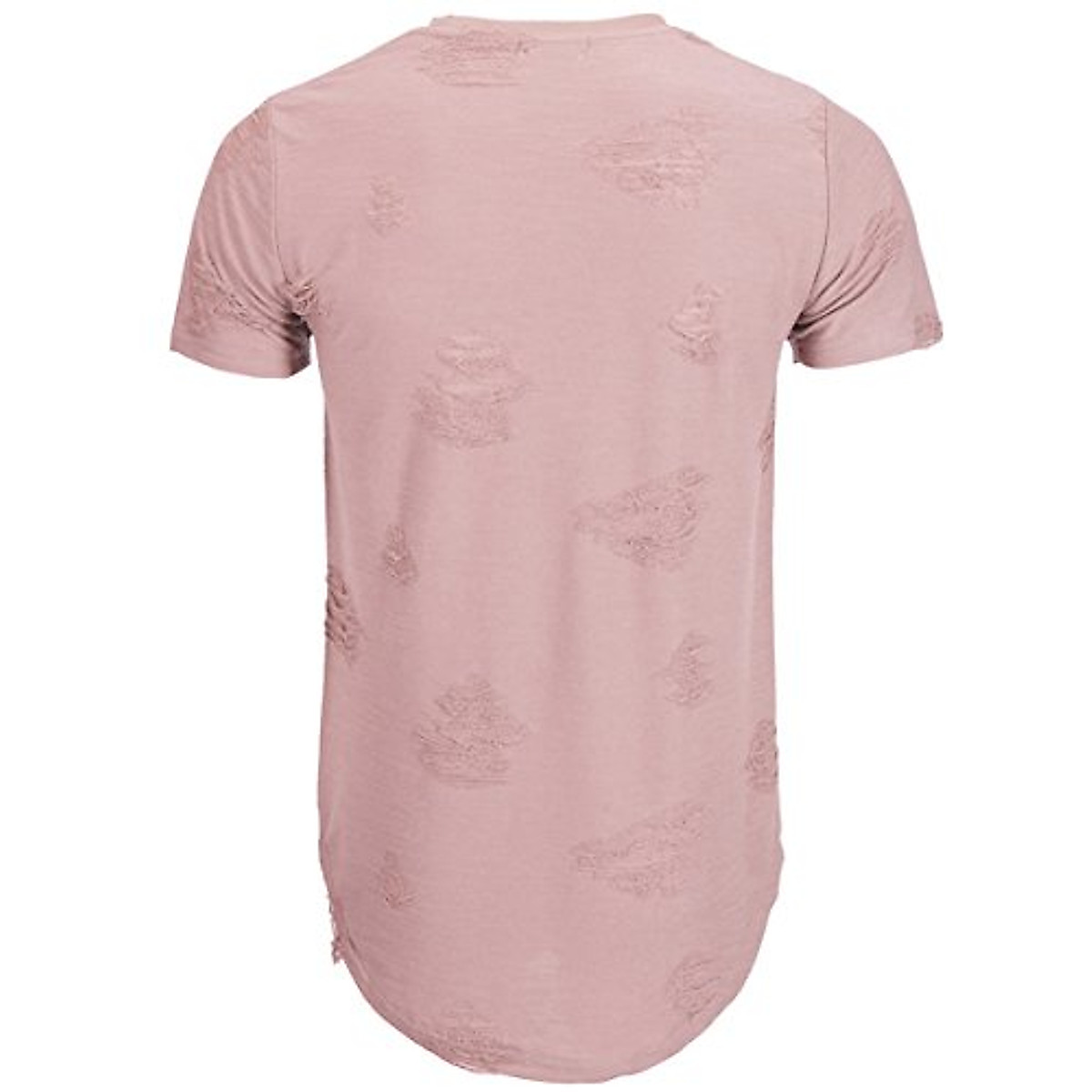KLIEGOU Mens Hipster Hip Hop Ripped Round Hemline Hole T Shirt(1705) (Large, Pink)