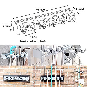 Broom Holder Wall Mount and Garden Tool Organizer, Closet Storage, Kitchen Rack, Home Organization and Garage Organizer,5 Position with 6 Hooks Garage Storage Holds up to 11 Tools