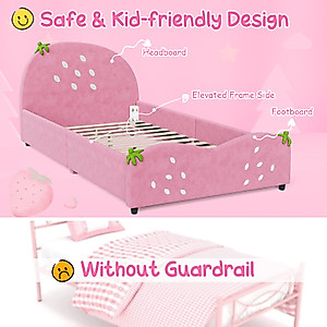HONEY JOY Twin Bed Frames for Kids, Toddler Wooden Twin Bed Platform w/Headboard & Slat Base, No Box Spring Needed, Children Bedroom Furniture for Boys Girls, Fits Standard Twin Mattress, Strawberry
