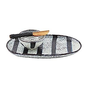 Mud Pie Reactive Tray and Dip Set, Black, Tray 6 1/4" x 13 1/2"