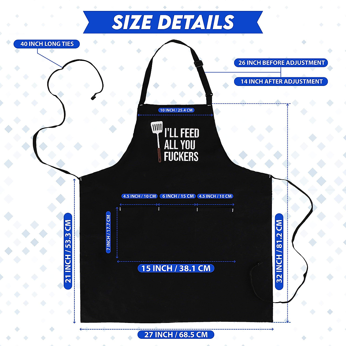 Exzillant - Embroidered Funny Aprons for Men - 3 pockets - Birthday, Christmas and Cooking Gifts for Dad, Brother, Husband - Polycotton -Black