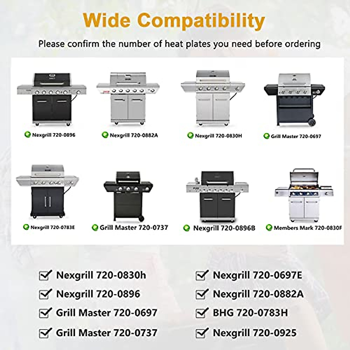 Criditpid Grill Heat Plate Shield, Burner Cover, Flame Tamer for Grill Master 720-0697, 720-0737, Porcelain Steel Gas Grill Replacement Parts for Nexgrill 720-0830H 720-0783E 720-0882A 720-0896B.