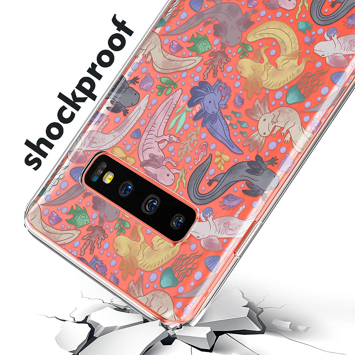 TPU Phone Case Compatible with Samsung A72 A71 5G A70 A51 A50 A32 A21 A11 A12 A13 A14 A01 Sea Ocean Animals Pastel Durable Clear Adorable Cute Axolotl Silicone Lightweight Protective Cover Soft