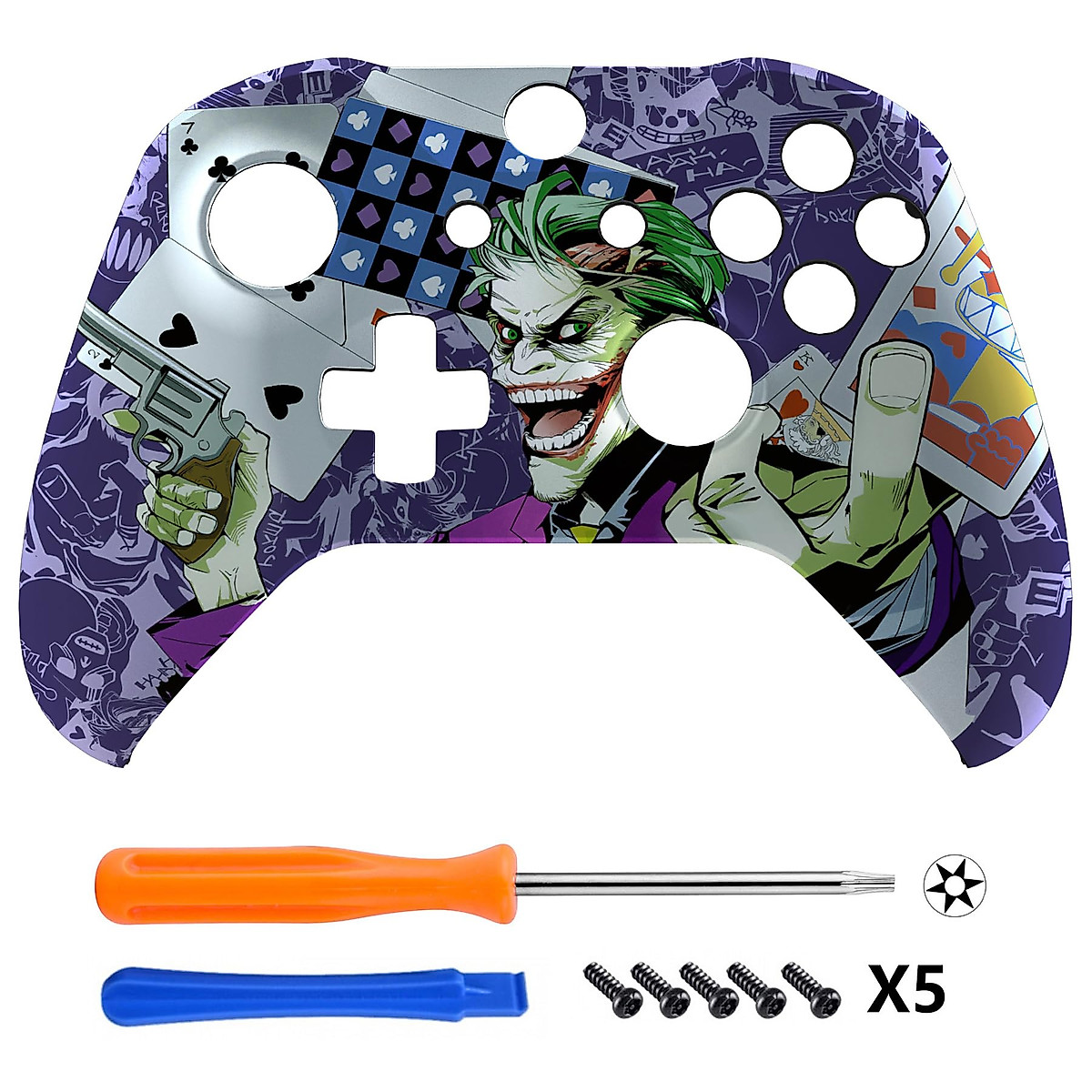 eXtremeRate Clown Cards Patterned Front Housing Shell Case for Xbox One S/X Controller, Soft Touch Faceplate Cover Replacement Kit for Xbox One S/X Controller (Model 1708) - Controller NOT Included