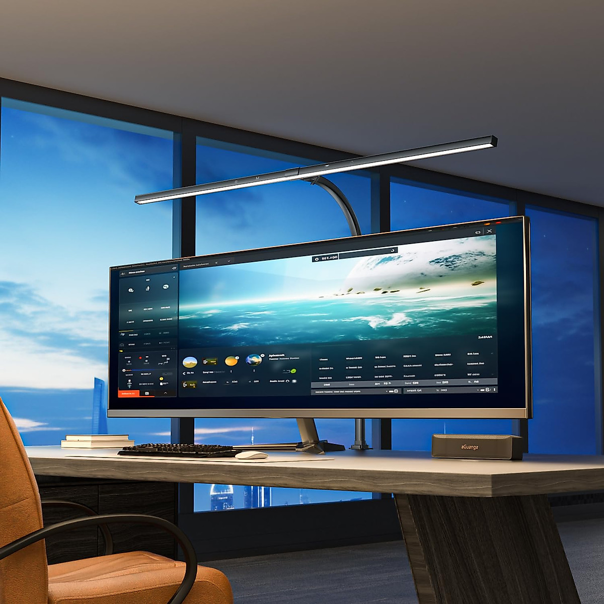 Desk Lamps for Home Office, 24W Extra Bright Architect Desk Lamp with Clamp, 31.5" Wide Modern Black Desk Lights with Auto Dimming Memory Function, Stepless Dimming task lamp for Workbench Monitor