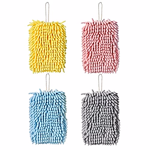 4PCS Hanging Hand Towel Balls Chenille Absorbent Hand Towels with Loop Quick Drying Microfiber Bath Towel for Bathroom Kitchen