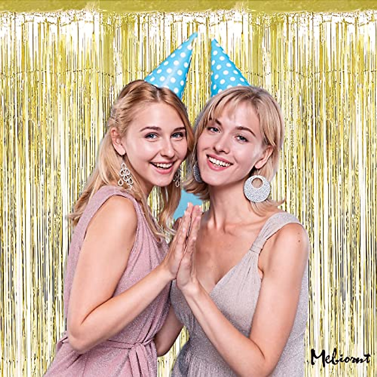 4 Pack Light Gold Fringe Curtain Backdrop, 3.2Ft x 9.8Ft Metallic Tinsel Foil Fringe Streamers Background for Photo Booth Birthday Wedding Baby Shower Carnival Easter Mother’s Day Party Decorations