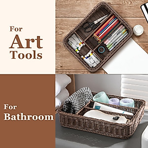 myHomeBody Rectangle Wicker Utensil Holder | Utensil Organizer | Cutlery Organizer for Kitchen Organization | Kitchen Utensil Drawer Organizer Kitchen Accessories | 1 pc, Dark Brown