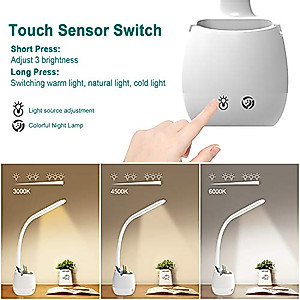 ERAY Kids Desk Lamp LED Study 2000mAh Rechargeable Desk Light with Pen Holder/ 8 Colors Night Light/ 3 Brightness Levels/Touch Control, Dimmable Table Lamp for Boys & Girls Eye-Caring Reading