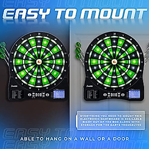 Franklin Sports Light Up Electronic Dart Board Set - LED Soft Tip Electric Dartboard with Digital Scoreboard - Adults + Kids Set - (6) Darts Included, Black/Green, 15"
