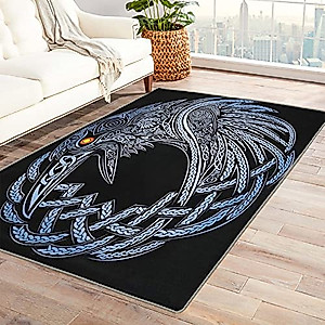 Viking Area Rug 3x5 ft for Bedroom Living Room - Crow Carpet for Kids Boys Room Decor, Norse Mythology Printed Floor Rugs for Home Decorative, Soft & Non-Slip & Washable Indoor Mat