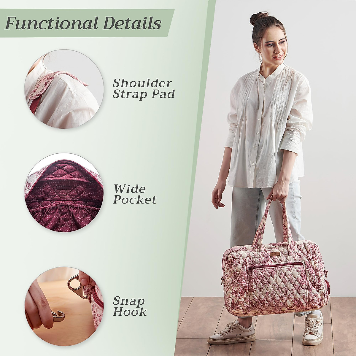 Maison d' Hermine Weekend Bag Cotton Quilted Duffel Overnight Luggage Weekender Gym Bag for Gifts Travel Men Women Business Travellers Family Trip, The Miller - Red