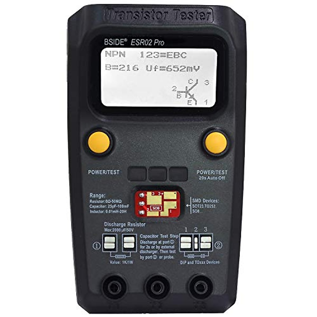 BSIDE ESR02 PRO Digital Transistor Tester SMD Components Meter Mega328 NPN/PNP Diode Triode Capacitor Inductance ESR Checker with Tweezers