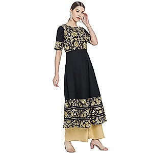 Yash Gallery Women's Cotton Floral Print Anarkali Kurta (Black)
