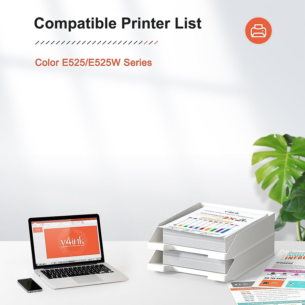 V4INK Compatible Toner Cartridge Replacement for Dell 525 E525 E525W (KCMY 4-Pack), for use in Dell E525w Wireless Color Printer for Dell 593-BBJX 593-BBJU 593-BBJV 593-BBJW