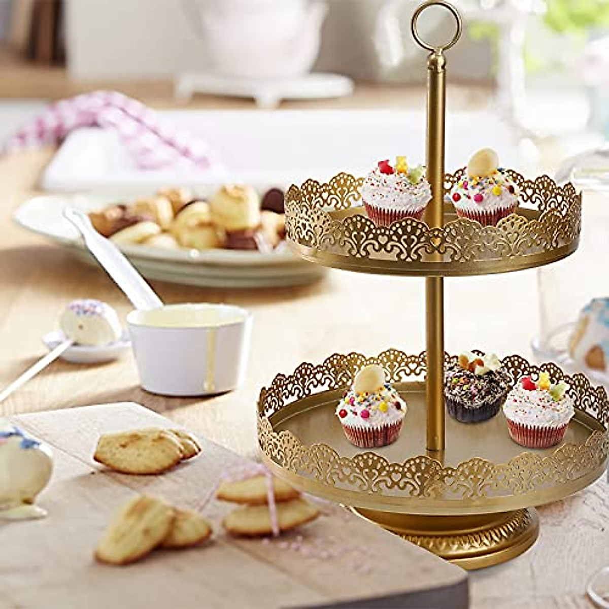 TOPZEA Set of 4 Cake Stands, Metal Cupcake Holder Tiered Dessert Serving Tower Decor Serving Platter Candy Fruit Display Plates for Baby Shower, Wedding, Birthday, Celebration, Christmas, Party, Gold