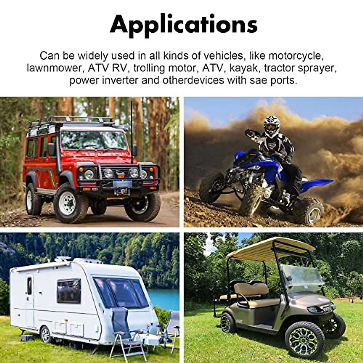 PAEKQ 12AWG Weatherproof Solar SAE Power Socket Sidewall Port SAE Quick Connector Harness Plug and SAE Connector Extension Cable for Solar Panel RVs Motorcycle Generator Battery Charger(1FT)