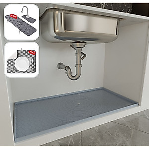 Under Sink Mats for KitchenWaterproof, 22x34 inches Under Sink Drip Tray, Under Kitchen Sink Mat, Grey