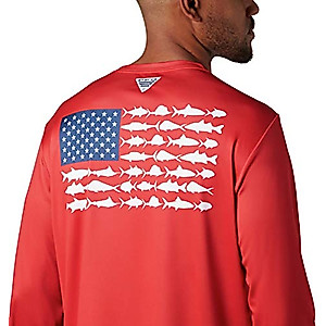 Columbia Men's Standard Terminal Tackle PFG Fish Flag LS, Red Spark/White, X-Large