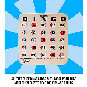 Regal Bingo Finger-Tip Shutter Bingo Cards with Sliding Windows - 50 Bingo Shutter Cards - Ideal for Family Fun Night - No Chips & Daubers Needed - Woodgrain