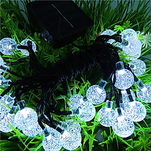SNOMYRS Solar Outdoor Light String 50LED/22.9 Feet Waterproof Solar Crystal Ball Light with 8 Lighting Modes Suitable for Garden Courtyard Family Porch Wedding Party Decoration (Pure White)