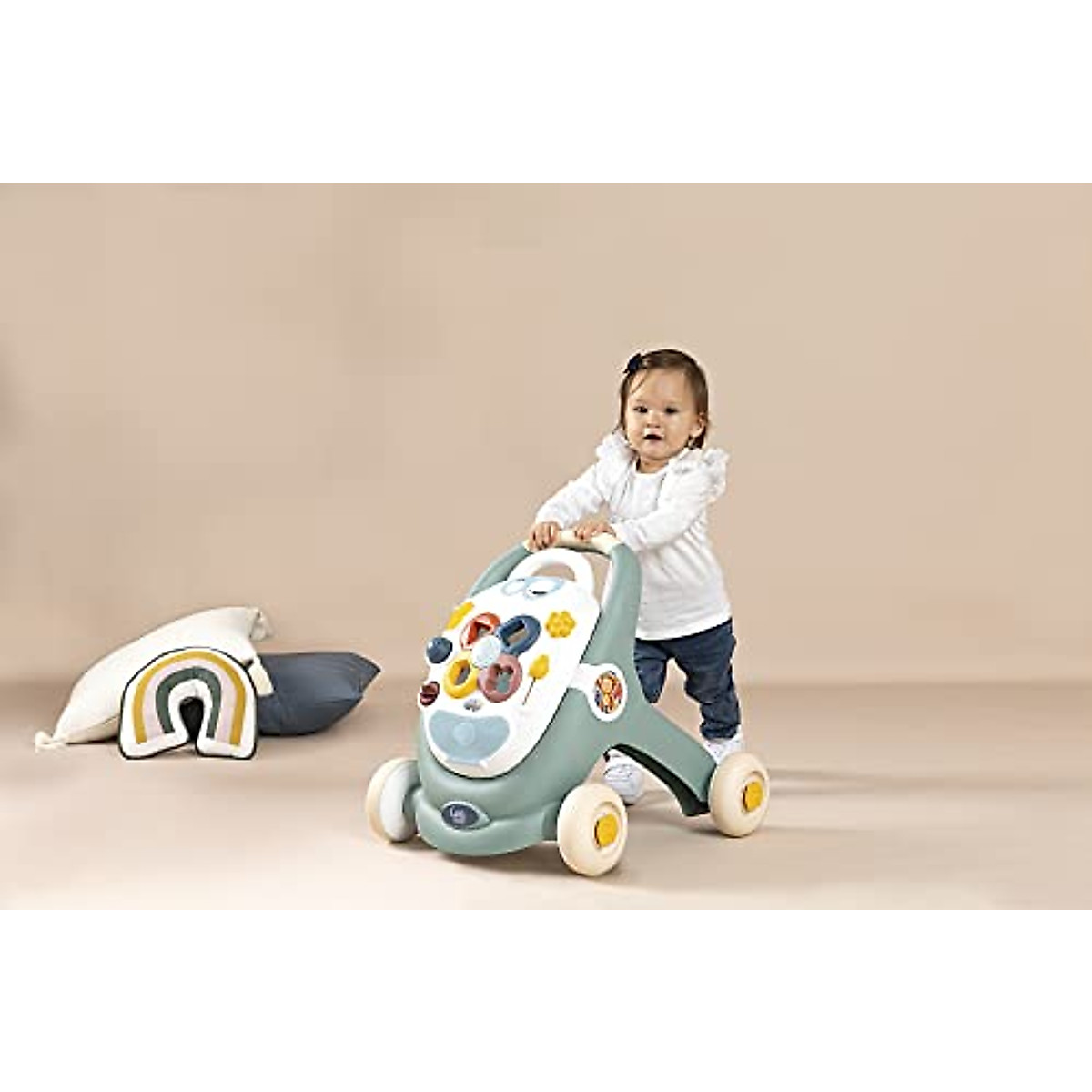 Little Smoby Baby Walker by Smoby Detachable Activity Play Board Baby’s First Doll Pushchair Toy Grows with The Child from Activity Board to Walker with Fun Colours, Actions and Sound, 7600140304