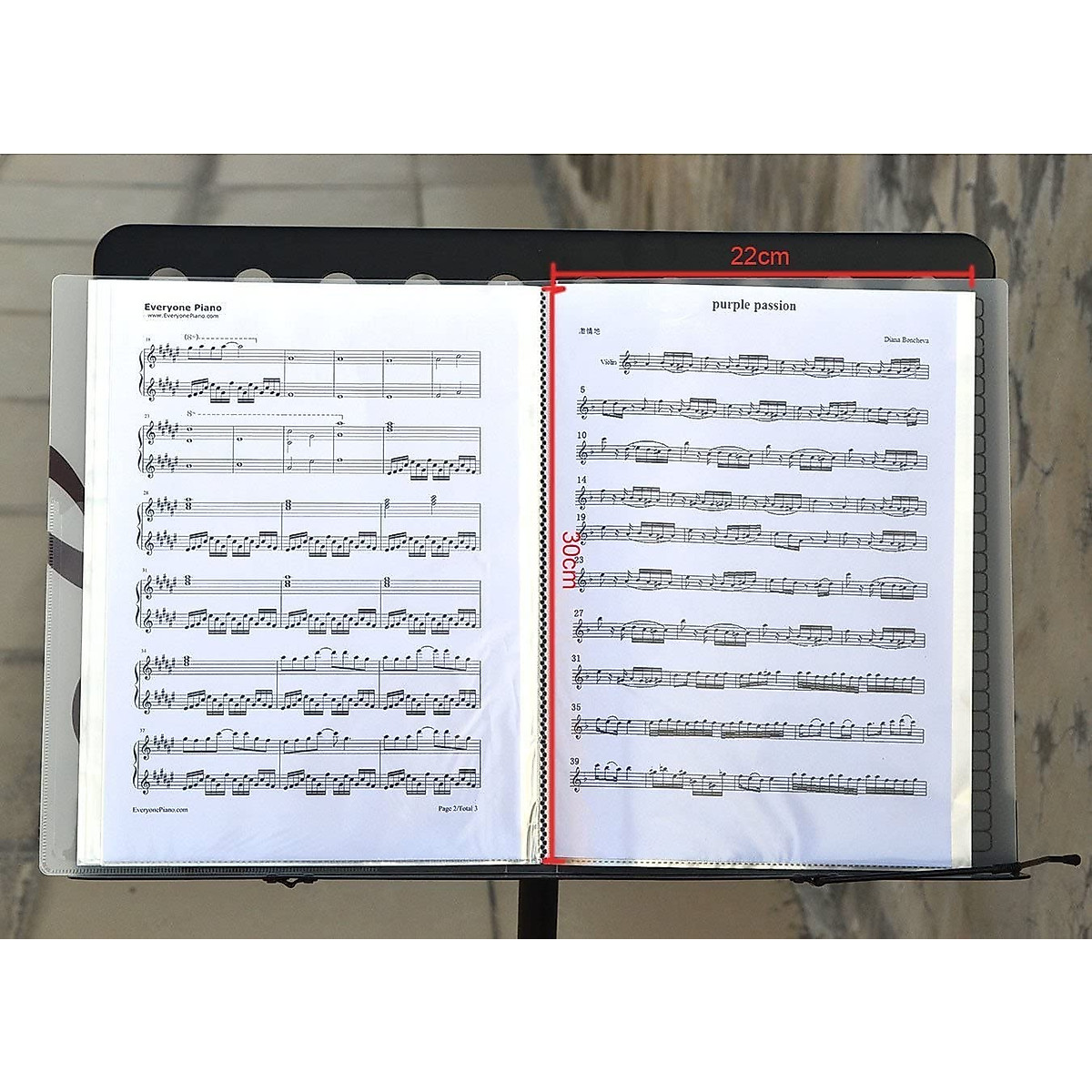 Music Sheet File Piano Score Folder Paper Storage Folder Documents Holder Blank Sheet Files Plastic A4 Size 40 Pockets (Music Bear File Folder-Black)