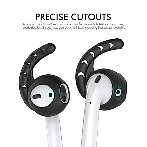 AhaStyle 3 Pairs AirPods Ear Hooks Cover Silicone Accessories Compatible with Apple AirPods and EarPods Headphones(Black)