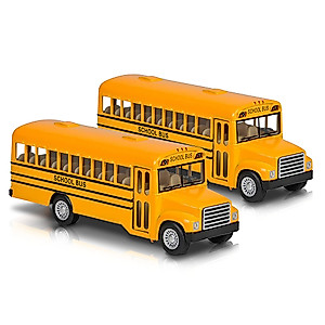 ArtCreativity 5 Inch Pull Back School Bus Toy - Set of 2 - Includes 2, 5 Inch Classic School Bus - Diecast Bus Playset with Pull Back Mechanisms - Great Gift Idea for Boys and Girls