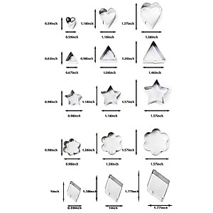 Mini Cookie Cutter Shapes Set - 30 Small Molds to Cut Out Pastry Dough, Pie Crust & Fruit - Tiny Stainless Steel Metal Stamps Star Flower Round Heart Square Triangle Oval Raindrop Geometric Shapes