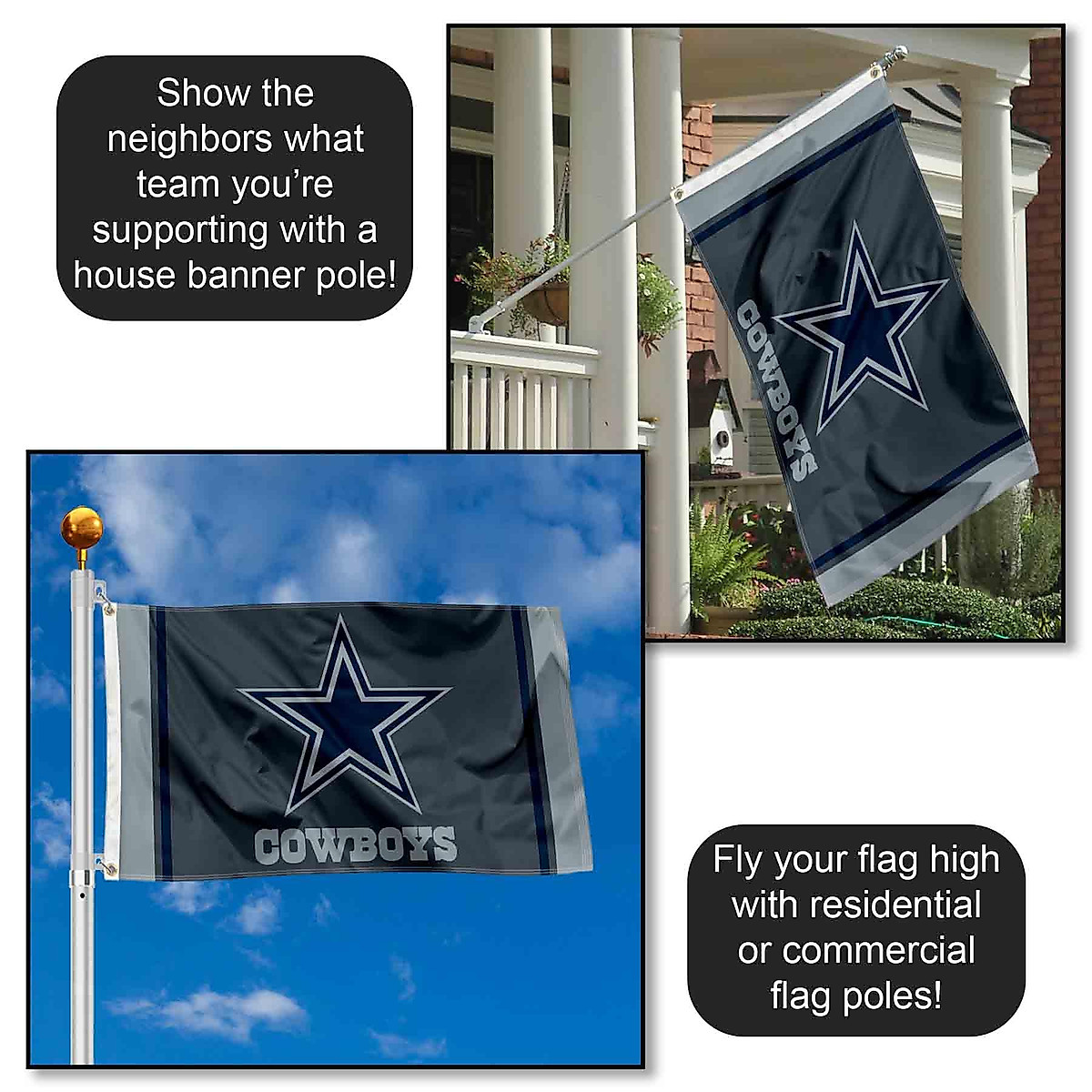 WinCraft Dallas Cowboys Blackout Sideline Flag Outdoor Indoor 3x5 Foot Banner