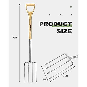 Garden Fork Heavy Duty Pitchfork for Digging Gardening Spade Fork 43 inch with D-Handle 4-Tine Pitch Fork Garden Tool for Spading Digging Turning Planting Cultivating Aerating Steel Compost Fork