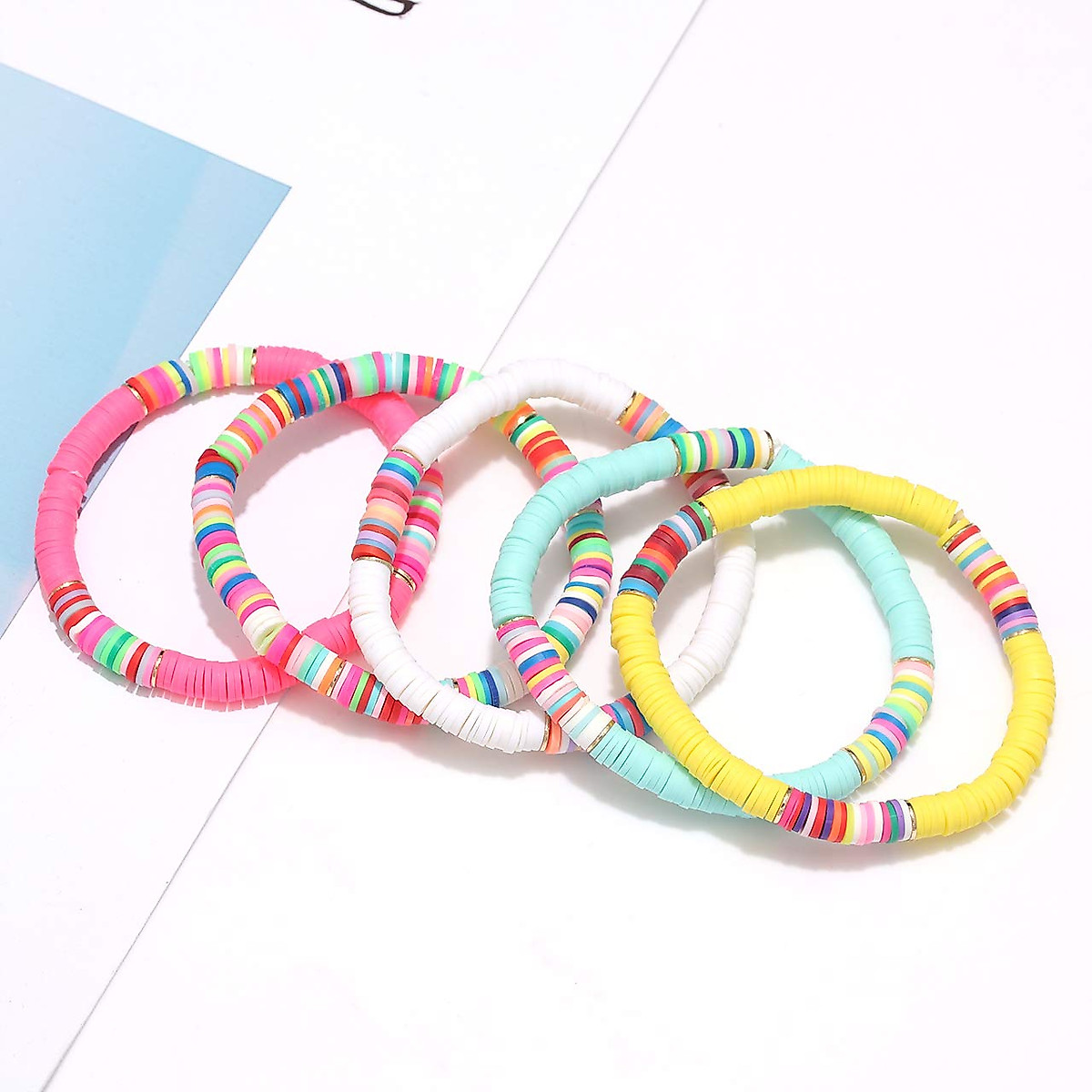 boderier Heishi Bracelet Set Stack Rainbow Vinyl Disc Bead Surfer Stretch Bracelet Summer Beach Bracelet Jewelry (5)
