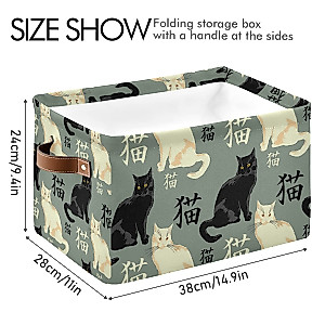TropicalLife Funny Cats Asian Chinese Letter Storage Bin with Handle Collapsible Canvas Storage Basket Bag Cube Organizer for Bedroom Home Office Closet Shelve Clothes Toy,2PCS