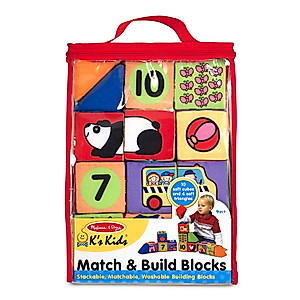 Melissa & Doug Matching & Build Blocks: K's Kids Baby Toy Series & 1 Pair of Baby Socks Bundle (09167)