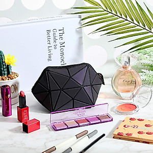 Weewooday 3 Pieces Makeup Bags for Women, Portable Travel Cosmetic Bag Organizer Case with Wrist Strap Toiletry Bags Holographic Luminous Geometric and Reflective Foldable Makeup Bags