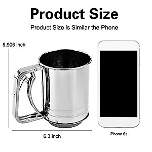 Snowyee Flour Sifter, for Baking Stainless Steel 3 Cup Double Layers Sieve with Hand Press Design (1 Piece)