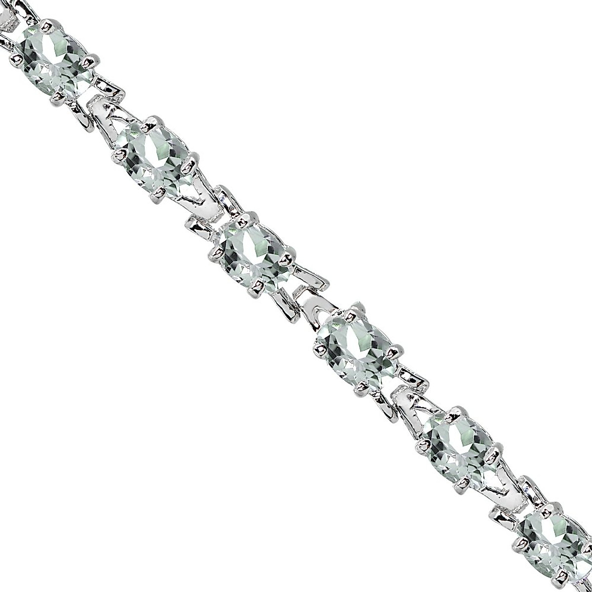 B. BRILLIANT Sterling Silver Light Aquamarine 6x4mm Oval-cut Link Tennis Bracelet for Women
