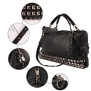 ZLM BAG US Punk Rivet Hobo Handbag for Women Large Crossbody Purse Leather Top Handle Bag