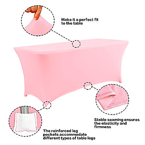 IVAPUPU 2 Pack 6FT Table Cloth for Rectangular Fitted Events Stretch Pink Table Covers Washable Table Cover Spandex Tablecloth Table Protector for Party, Wedding, Cocktail, Banquet, Festival