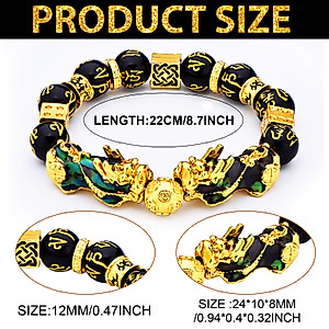 4 Pieces Feng Shui Pi Xiu Pi Yao Bracelet Necklace Set, Adjustable Feng Shui Lucky Nafu Wealth Necklaces Black Bead Bracelet with Hand Carved Amulet Bead (Six Thermochromism)