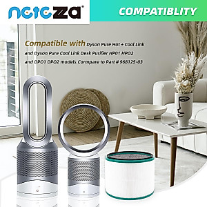 Netezza HP01 360° Glass HEPA Filter for Dyson,Replacement Filter for Dyson Pure Cool Link DP01, DP02 DP03 Desk Fan and Hot + Cool Link Heater HP01 HP02 HP03 Air Purifier, Compare to 968125-03,2 Pack