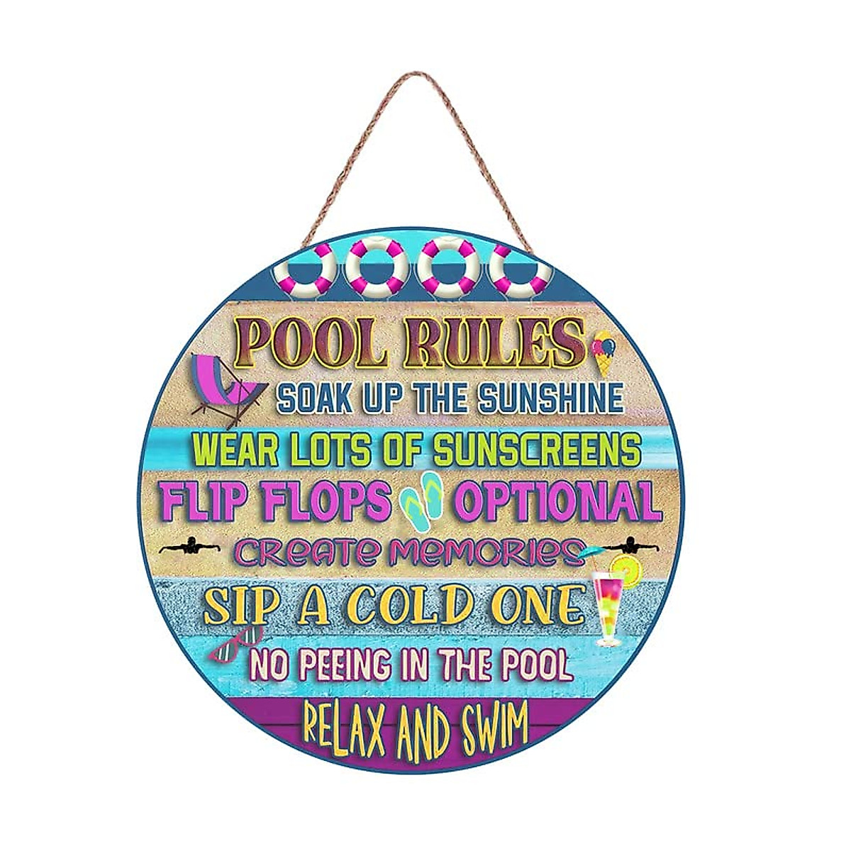 Summer Pool Decorations Outdoor Pool Rules Slogan Wood Garden Decor Round Pool Signs Summer Garden Wood Hanging Swim Or Float Wall Decor Enjoy The Sunshine Yard Plaque for Home Patio Pool Area 12 inch
