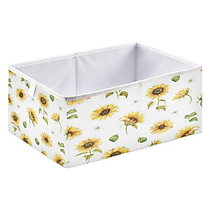Kigai Watercolor Sunflower Cube Storage Bins - 11x11x11 In Large Foldable Storage Basket Fabric Storage Baskes Organizer for Toys, Books, Shelves, Closet, Home Decor