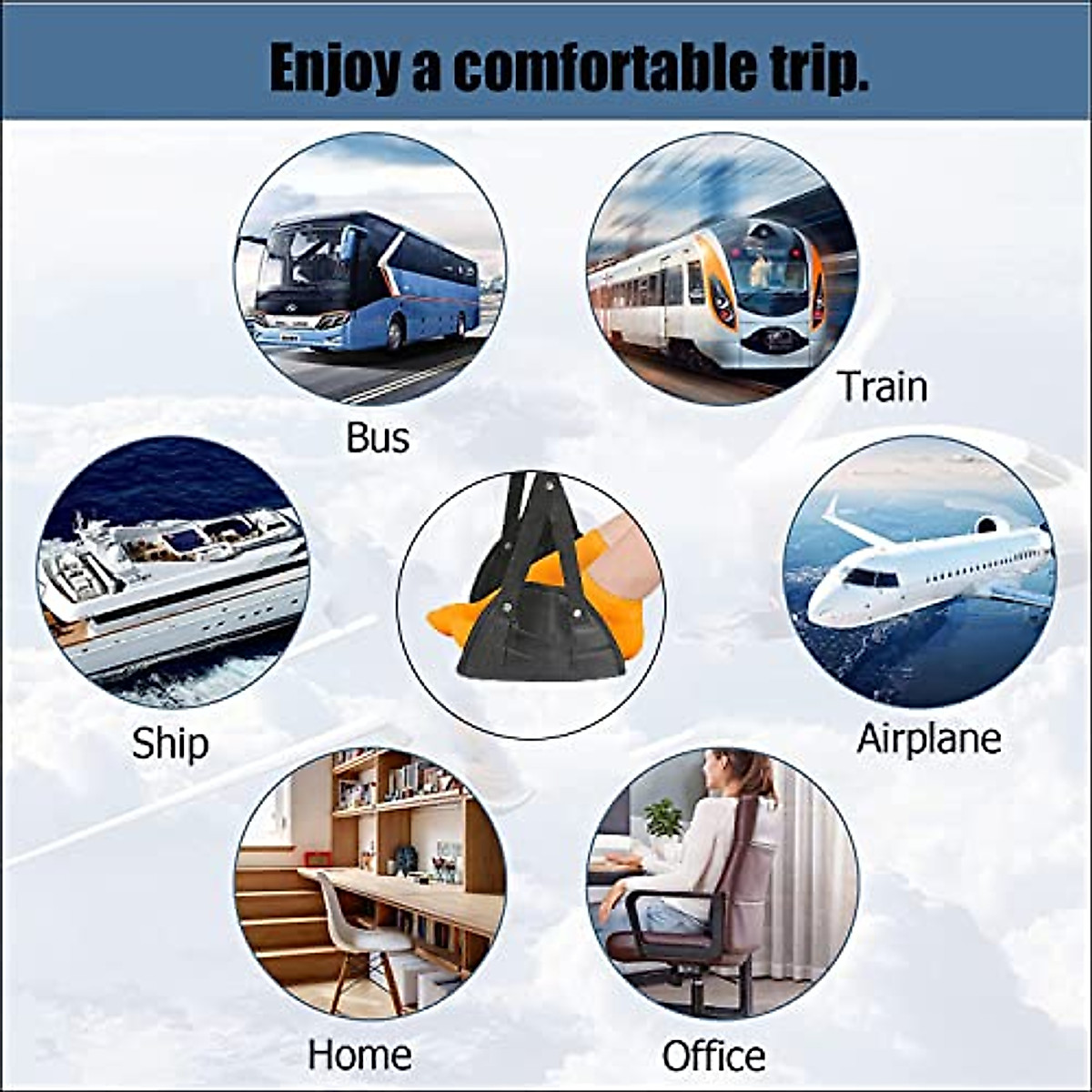 Duzluyzi Premium Airplane Foot Rest, Adjustable Airplane Footrest Hammock with Memory Foam, Black Portable Leg Rest Sling for Flight Bus Train Office School Home