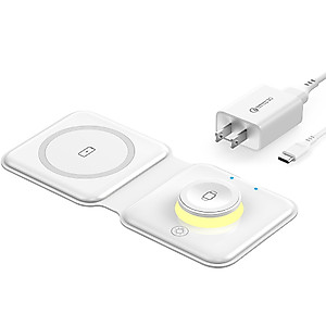 2 in 1 Foldable Wireless Charger, Wireless Charging Station for iPhone 15/14/13/12/11 Pro Max/X/XS, Fast Magnetic Travel Wireless Charging Pad for AirPods 3/2/Pro Apple Watch