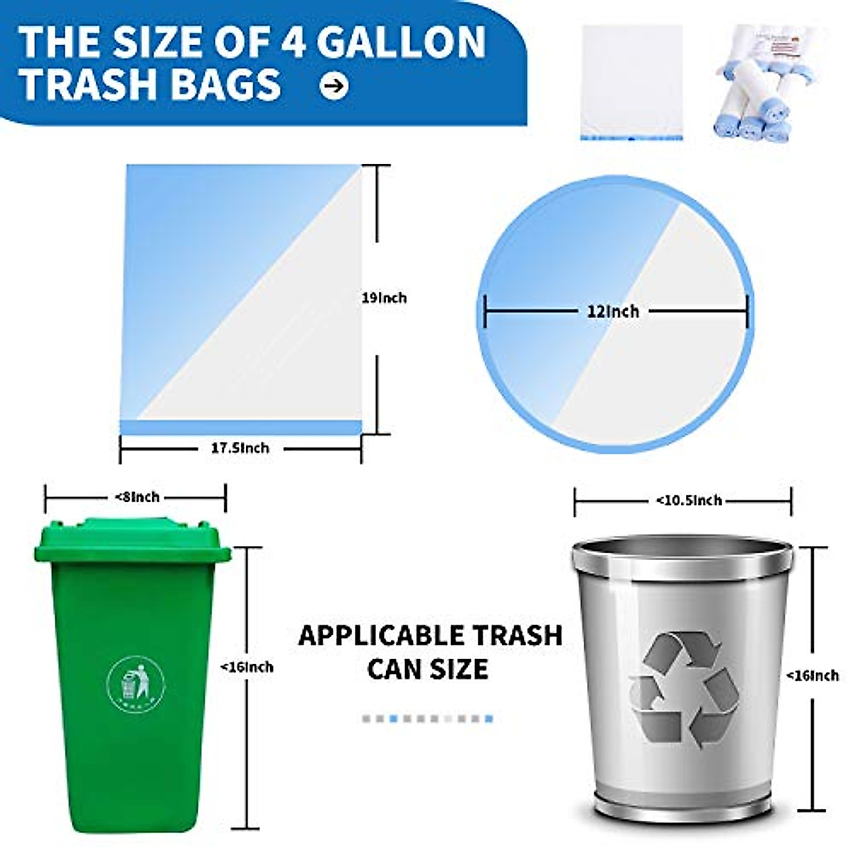 VASULER 4 Gallon Trash Bags,Garbage Bags Tall Strong Super-Thickened Drawstring Solid Trash Bags,Garbage Bags for Kitchen,Bathroom, Bedroom, Home, Office, Trash Cans (4 Gallon 40 Count ULTRA STRONG)