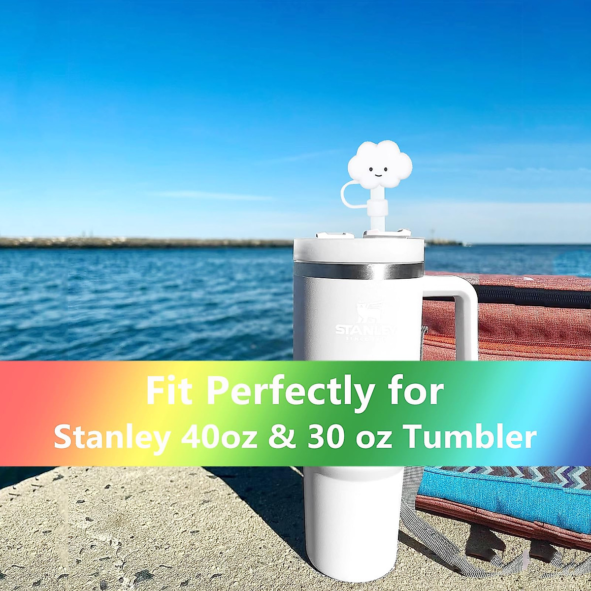 SEEZIZI 4Pcs Straw Covers Cap Toppers Compatible with Stanley 30&40 oz Tumbler Cups,Reusable Cute Silicone Straw Tips Lids Protectors for 0.4 in/10mm Stanley Cups Straws Accessories