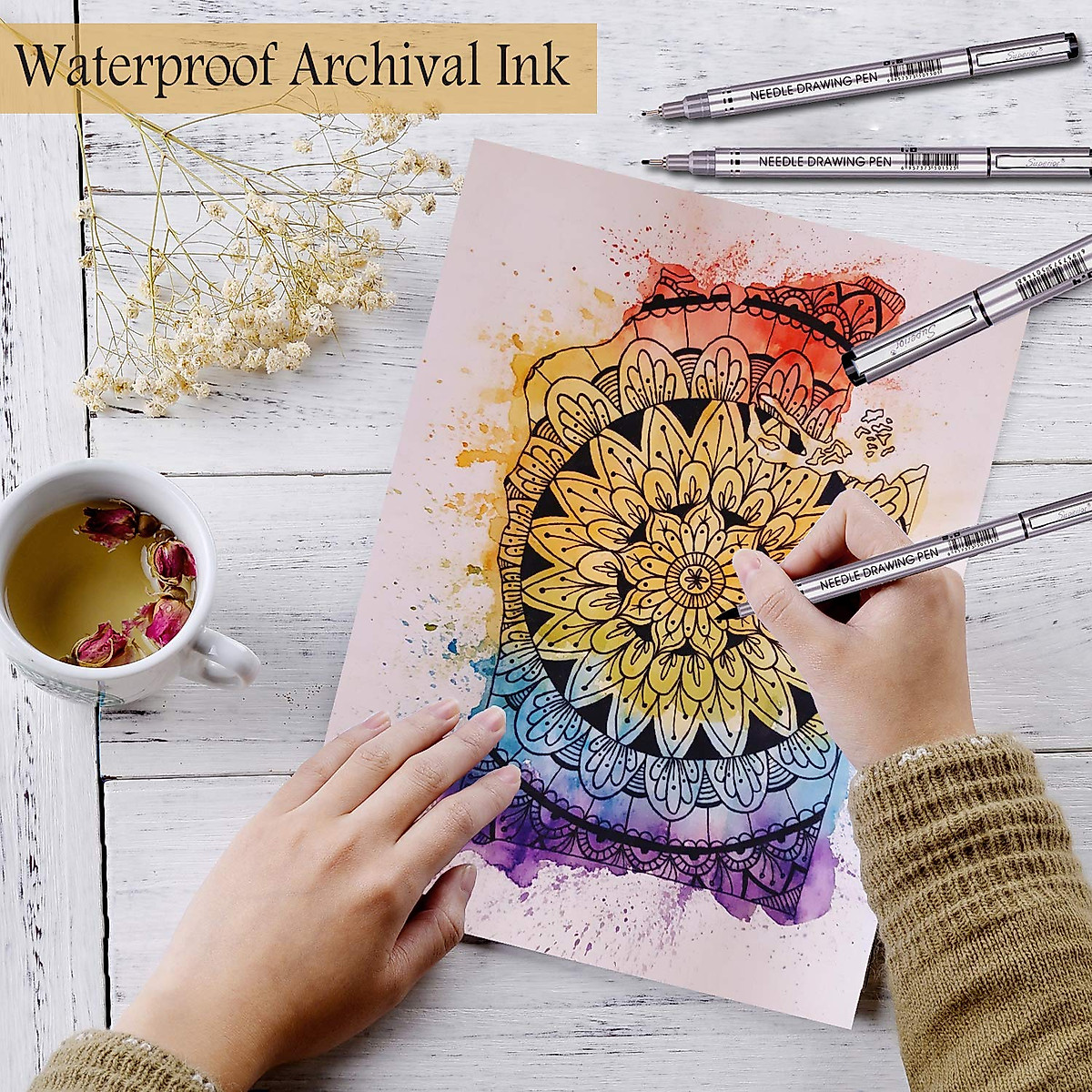 PANDAFLY Precision Micro-Line Pens, 10 Size Black Micro-Pen Fineliner Ink Pens, Waterproof Archival Ink Multiliner Pens for Artist Illustration, Calligraphy, Sketching, Technical Drawing