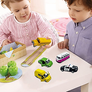 weilaga 5 Pack Die-cast Pull Back Vehicles,Mini Alloy Metal Models Car Toys,School Bus,Police Car with Openable Doors for Kids Boys Girls